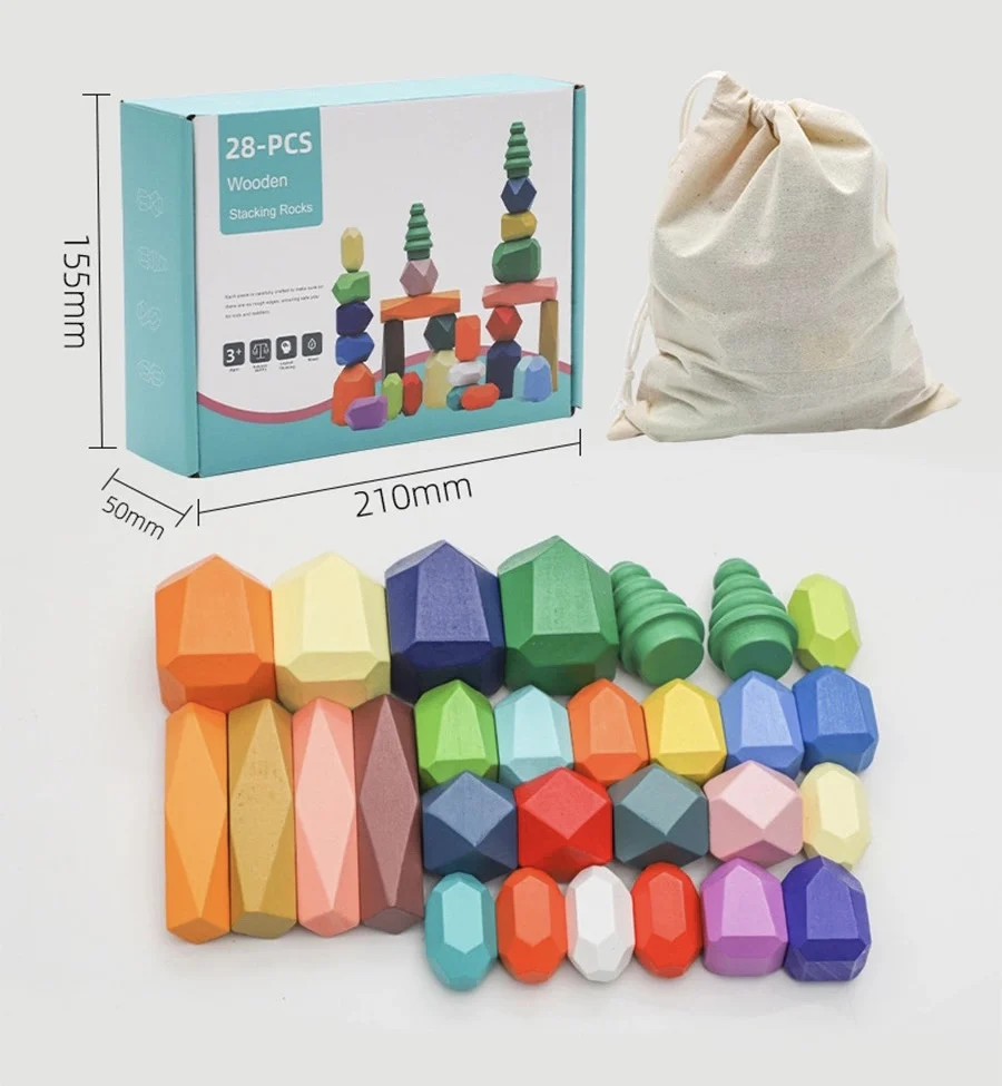 18pcs Kids Montessori Morandi Wooden Stone Puzzle Colorful Baby ...