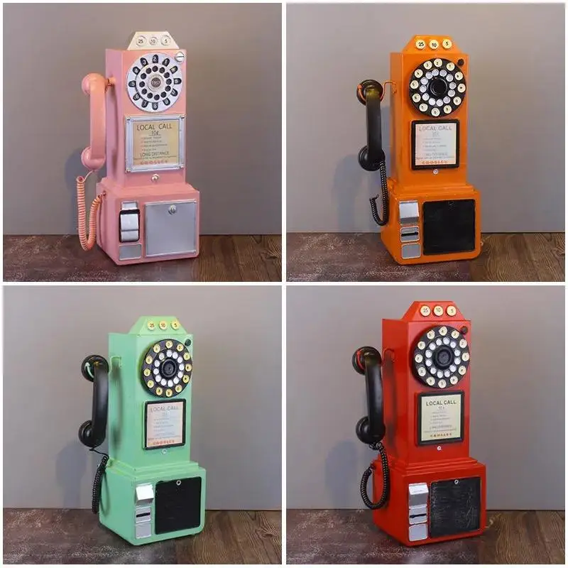 Metal Iron Craft Telephone Booth Model Ornaments Decoration Vintage ...