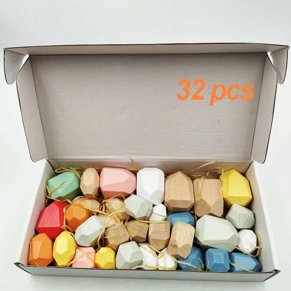 Yh Multicolor Wooden Stacking Stones Toys Toddler Balancing Blocks Wood ...