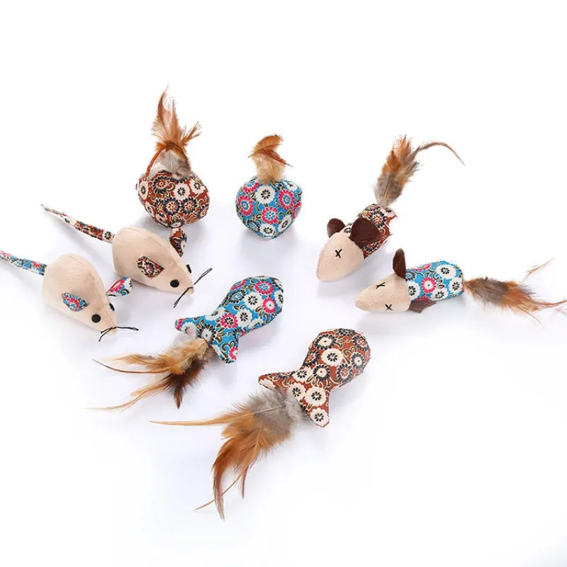 Cat Toys Mouse Fish Ball Feather Teaser Interactive Pet Toy For Cat ...