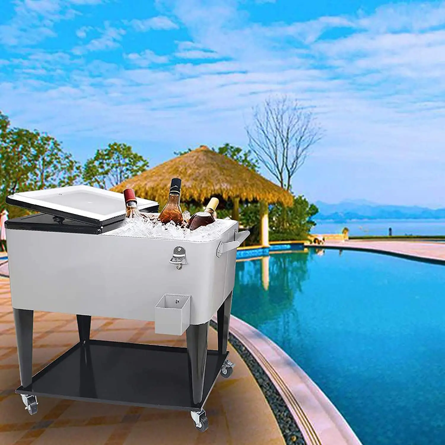 Ice Chest Cart Trolley Rolling Cart Cooler with Wheels Outdoor Beverage ...