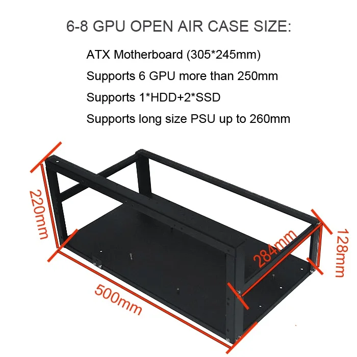 6/8 GPU Rack Computer Case for ATX Mid Tower & OEM/ODM