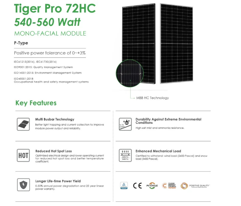 Jinko 540w/560w Solar Panel 182x182 Cells Mono Higher Efficiency Tiger Pro 72hc 540-560 Watt ...
