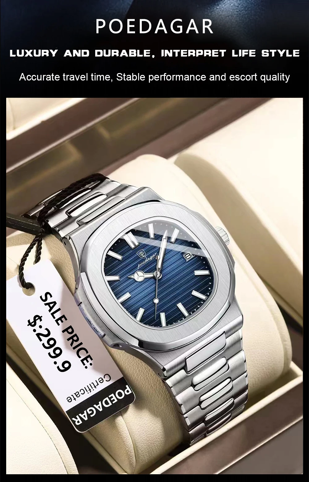 POEDAGAR 613 Luxury Quartz Watch for Men - Waterproof Stainless Steel ...
