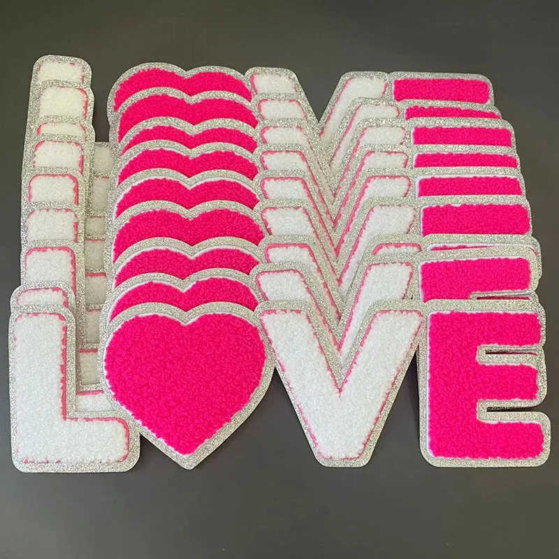 Wholesale Chenille Patches Love Patch Iron-on Appliqued Valentine's Day Love Letter Chenille ...
