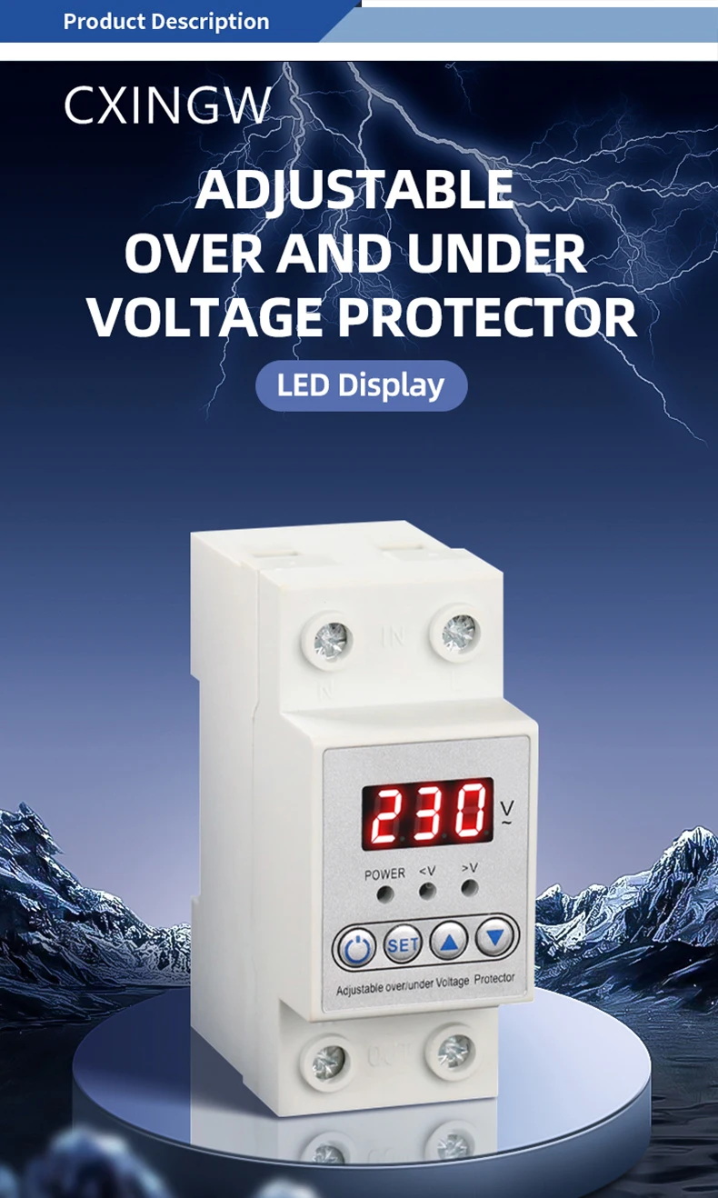 Single Phase 40a 63a 230v Din Rail Adjustable Over Voltage And Under ...