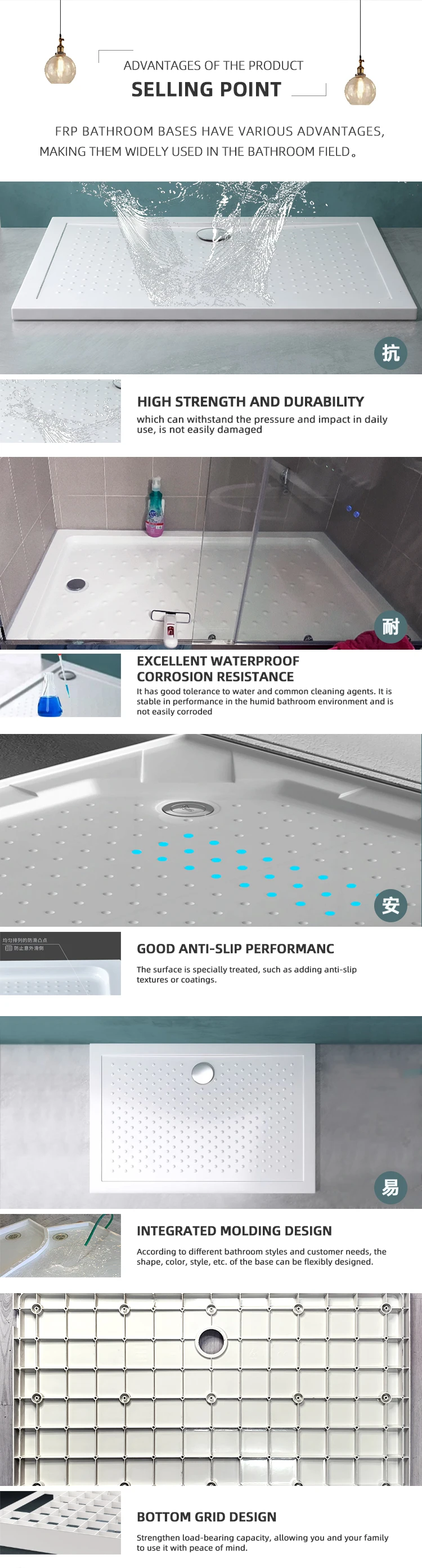 Factory Production Waterproof SMC Frp Customizable Shower Tray ...