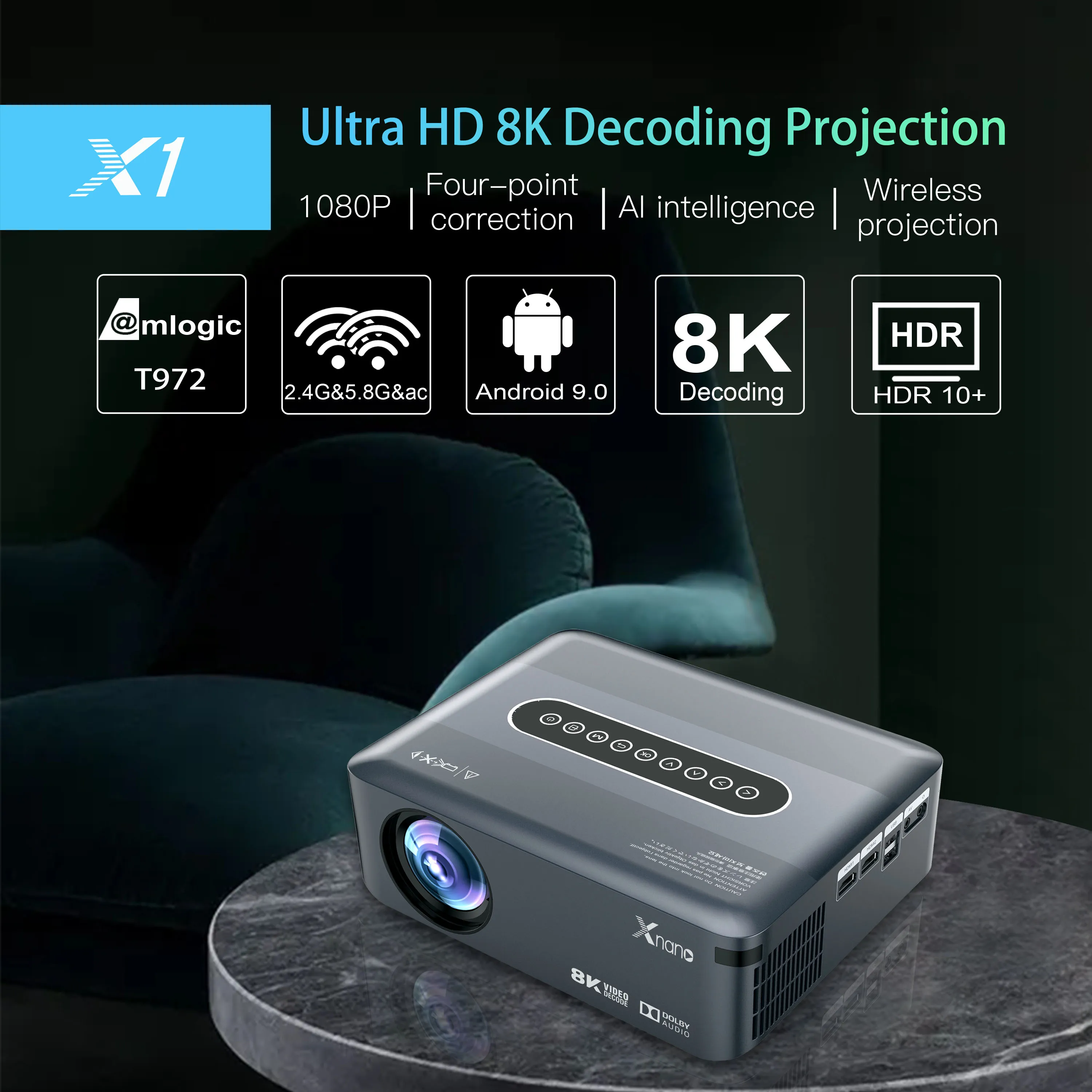 Xnano X1 4k Smart Projector Quad Core Android 9 5g Wifi Led 8k Video ...