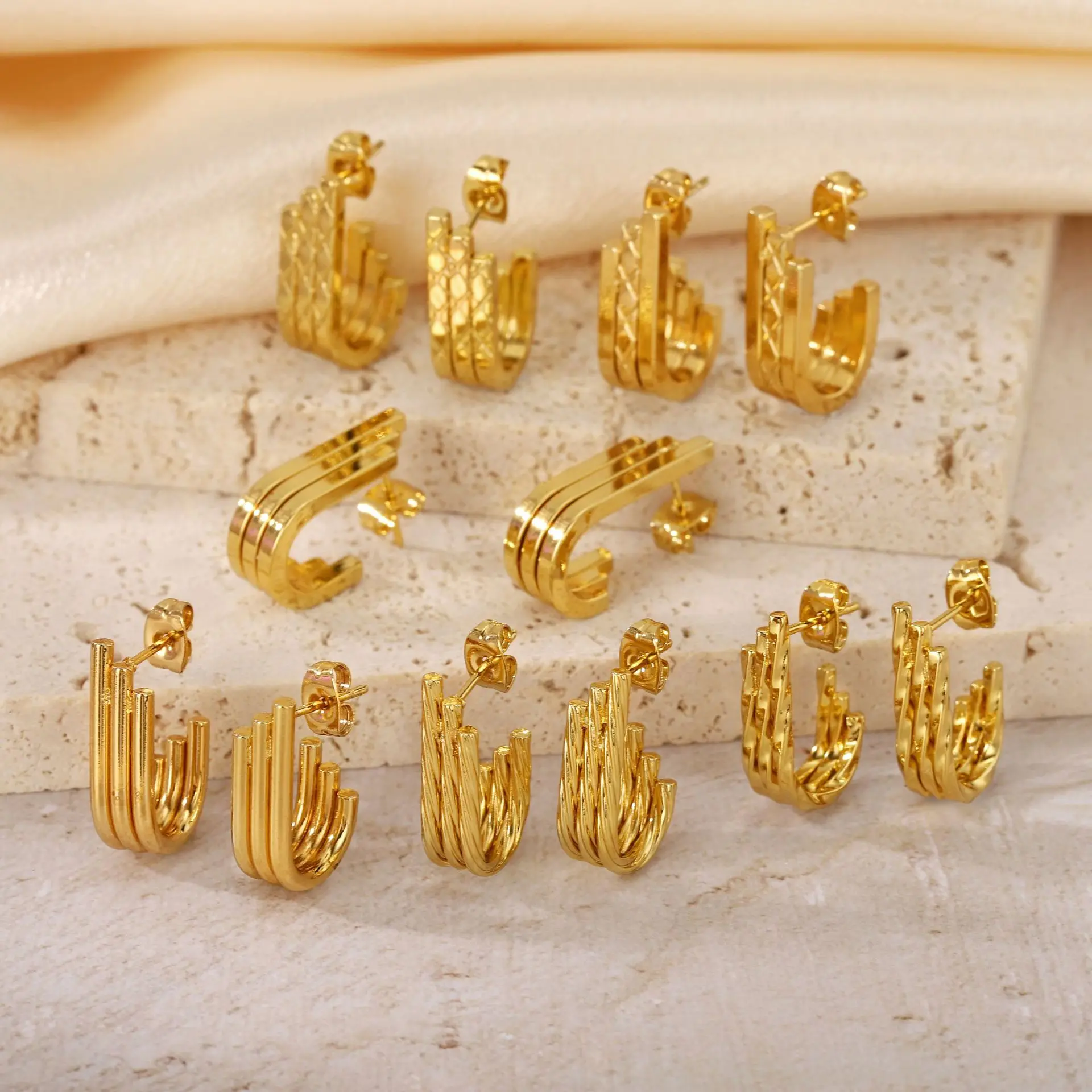 2026 New Splicing U Shape Gold Earrings 316l Stainless Steel Earrings ...