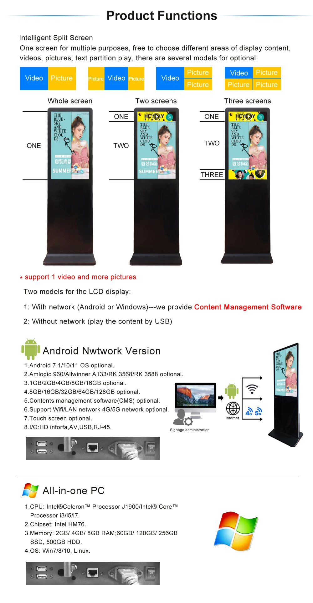 Customized Indoor Floor Stand Interactive Lcd Multimedia Display 75 ...