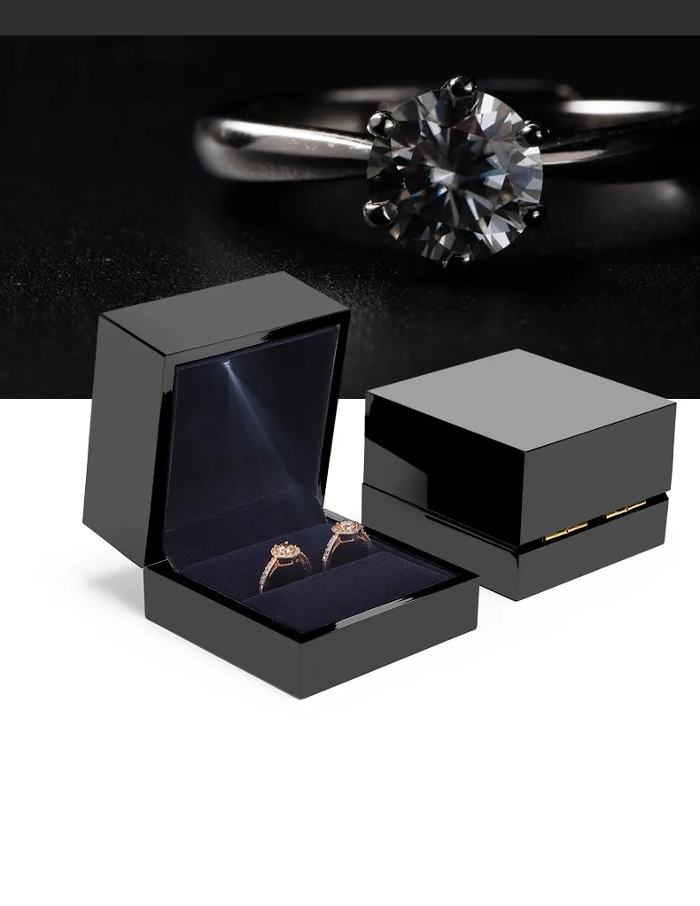 Luxury Wooden Jewelry Packaging Boxes With Led Light Ring Custom Logo ...