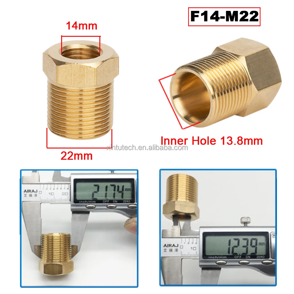 14mm Female X 22mm Male Thread Inner Hole 14mm Hex Nipple Coupling ...