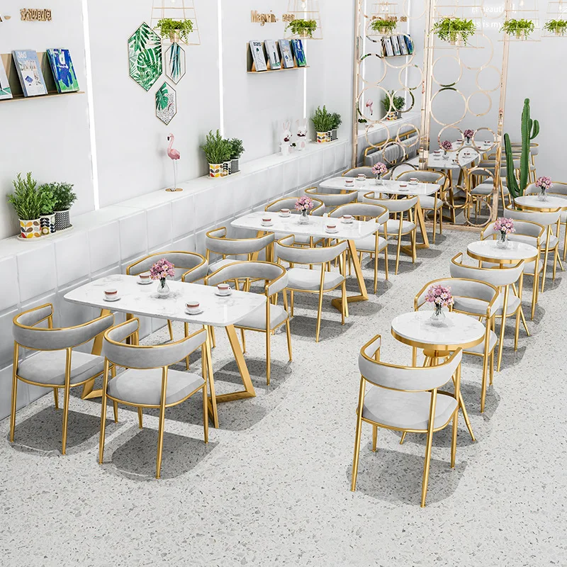 Modern Luxury Marble Coffee Shop Table Chair Set Wholesale Pink Velvet ...