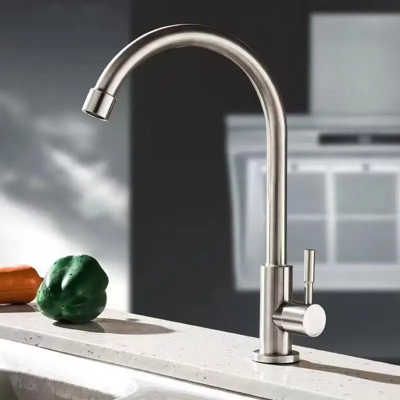 304 Stainless Steel Sink Faucet Long Neck Water Kitchen Tap Deck ...