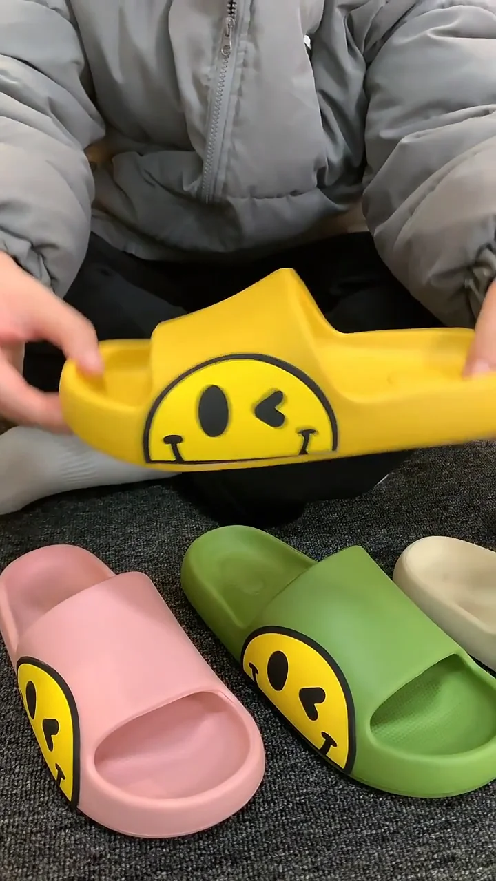 Smiley Face Eva Summer Slides Sandals Open Toe Soft Slippers For Kids ...