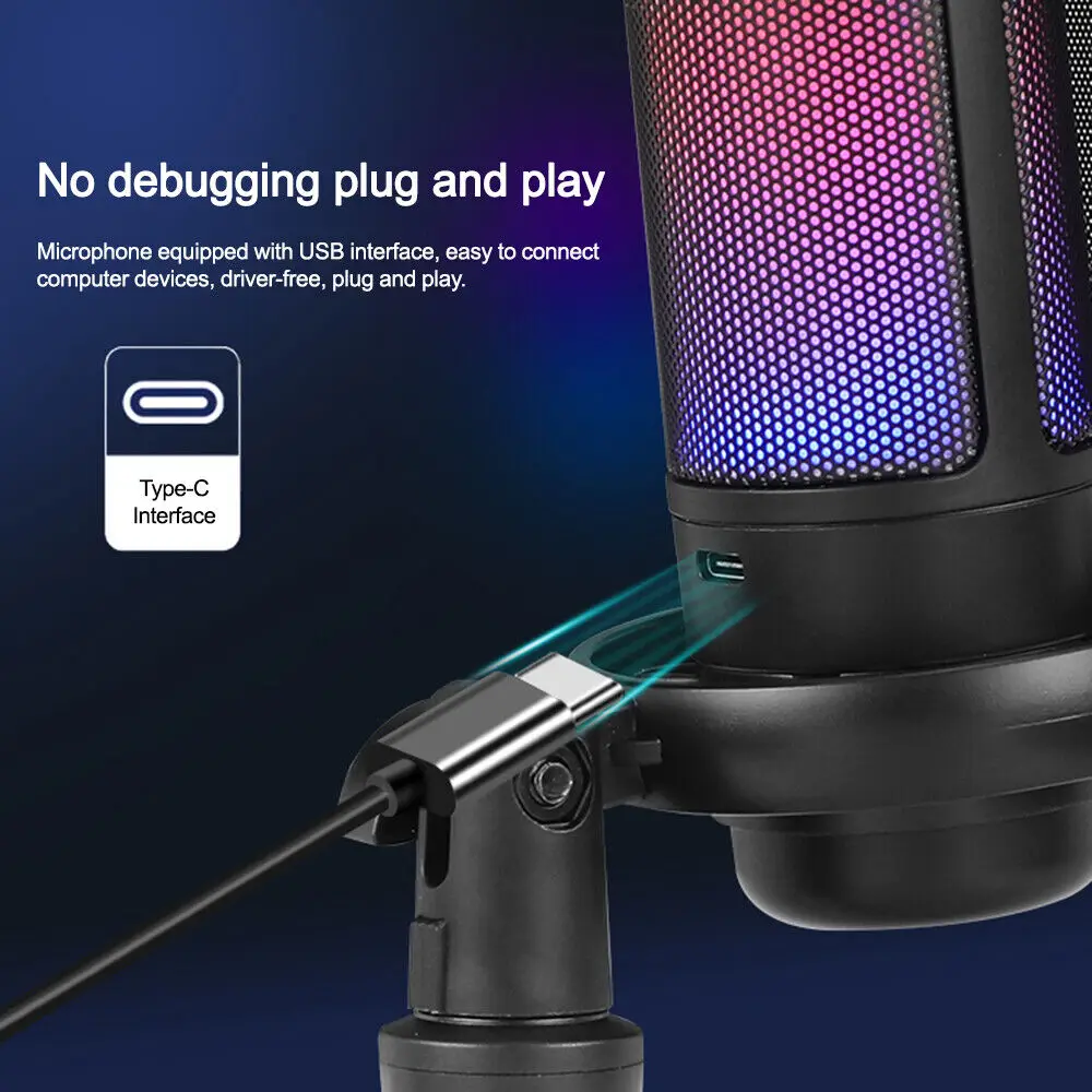 2024 ME6S Cardioid RGB Gaming Microphone - Versatile & Portable