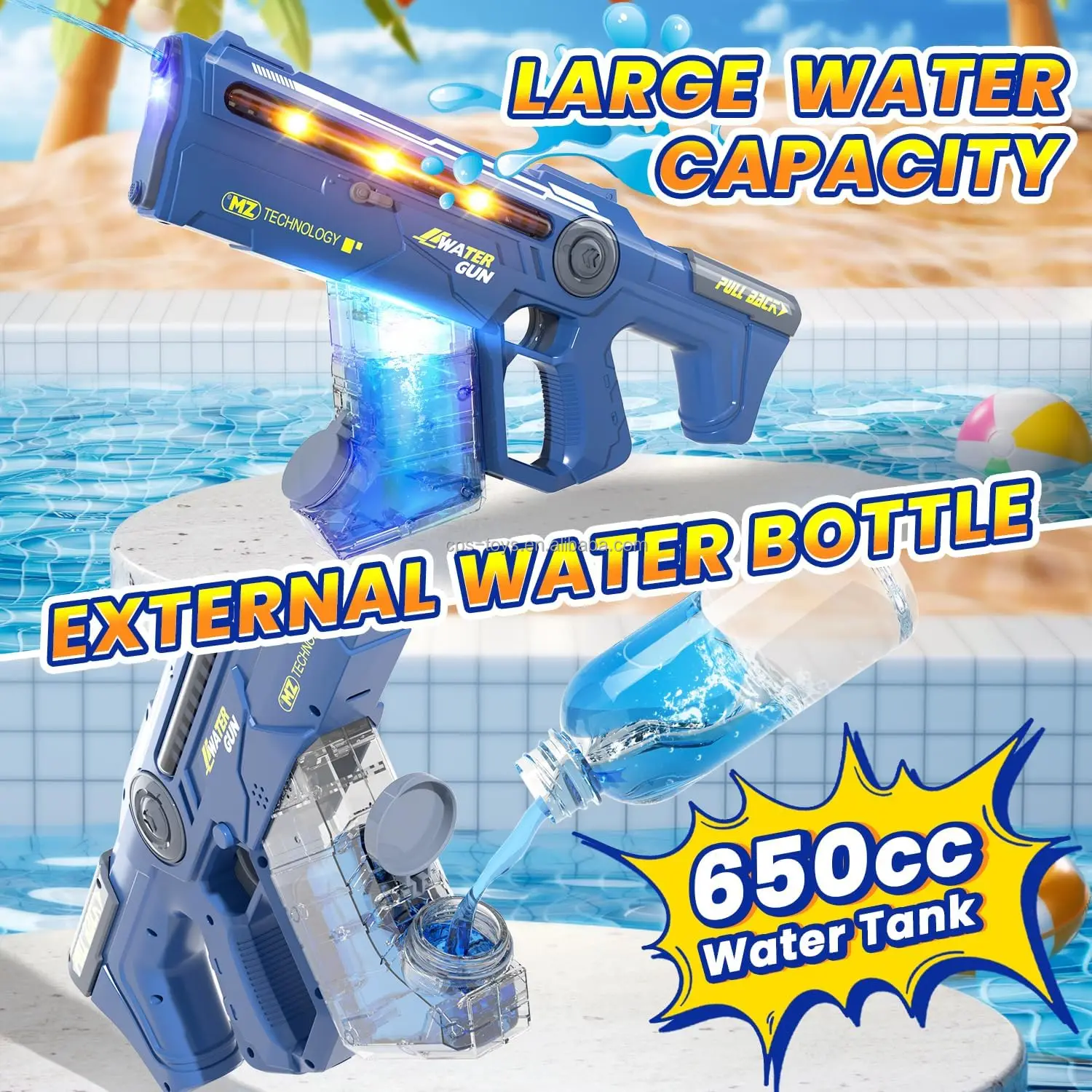 Powerful Electric Water Gun with LED Lights Automatic Water Squirt Gun ...