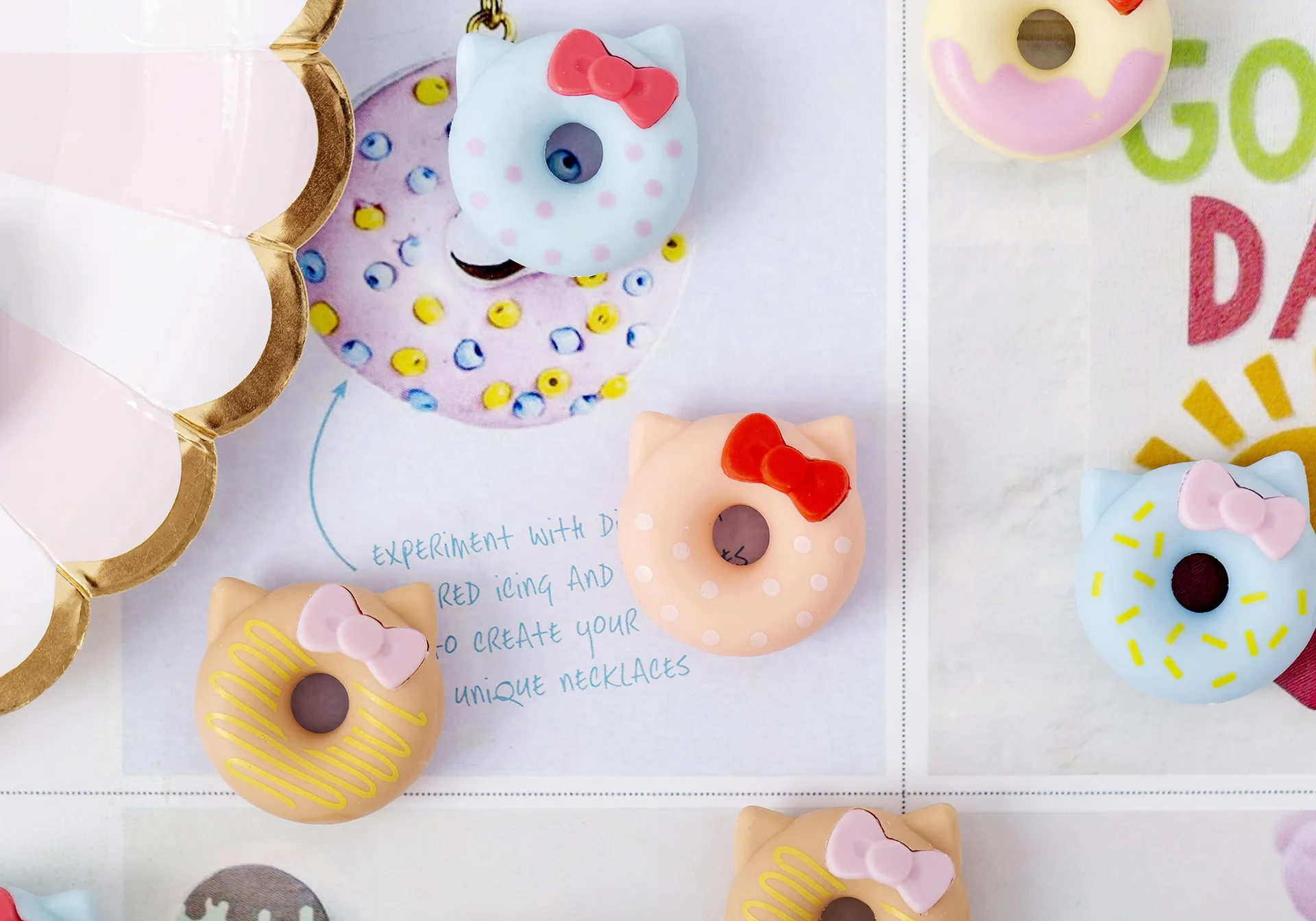 Cute Kawaii Creative Bow Cat Donut Eraser Shape School Kids Eraser Set ...