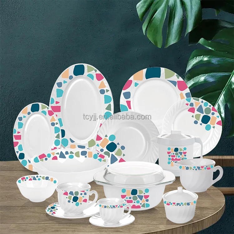 Good Quality Opal Cutlery Set,Plates And Bowls With Customer Floral ...