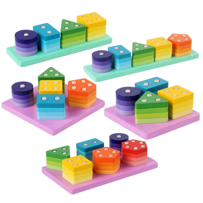 C02006C Wooden Sorting Stacking Toy Montessori Geometric Shape Stacker ...