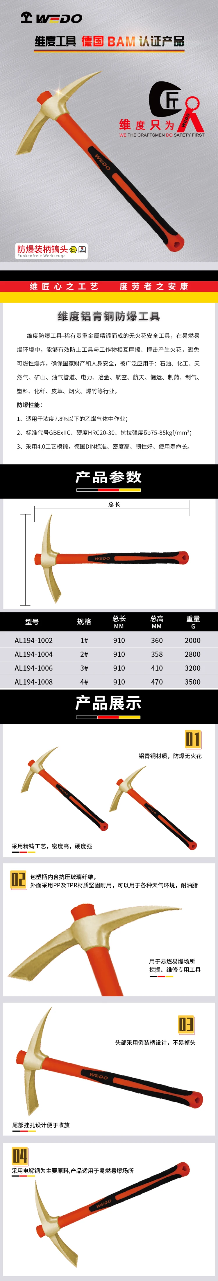 Wedo Atex Approved Die-forged Non-sparking Non-magnetic Pick Railroad ...