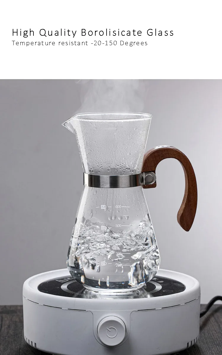 Ecocoffee Transparent Glass Coffee Server Pour Over Carafe 600ml Coffee ...