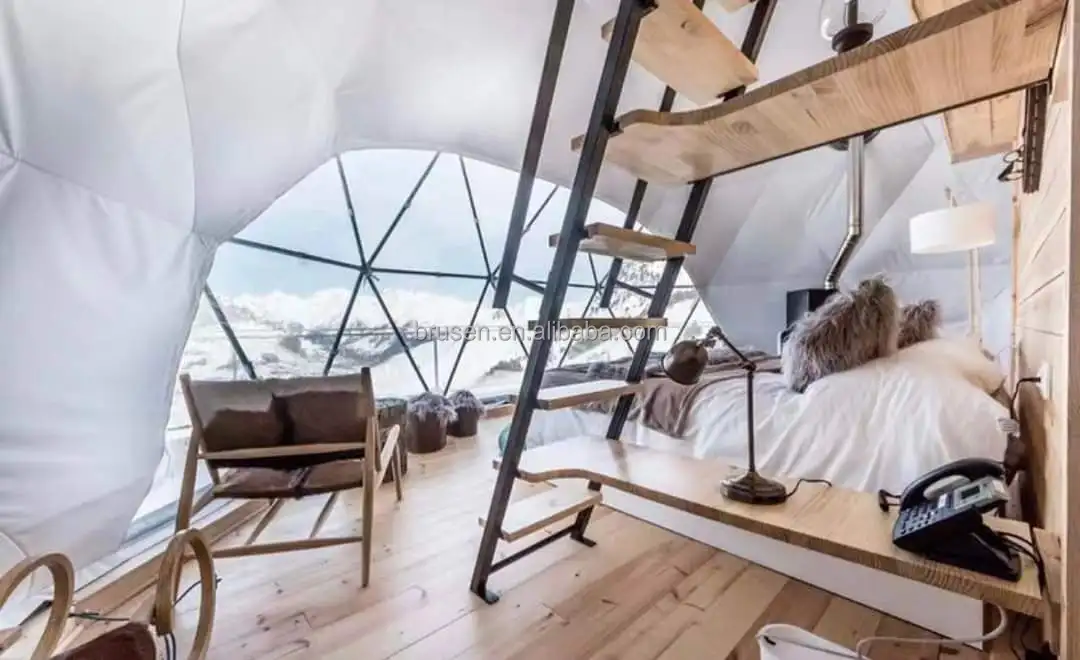 Transparent Glamping Dome Galvanized Steel Framework Wood Platform ...