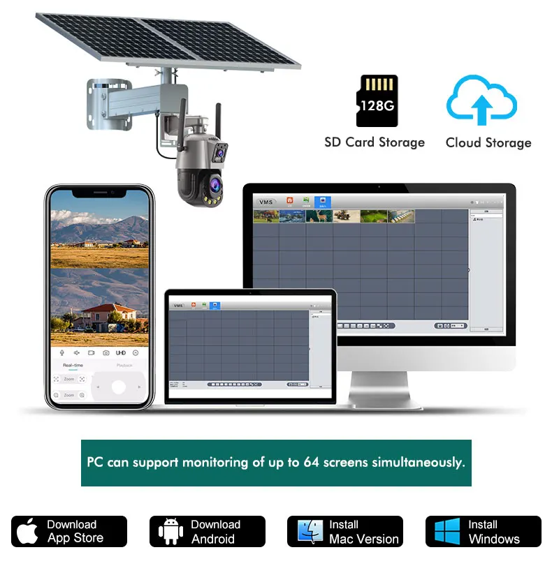 Tecdeft 8mp Auto Human Tracking Solar Camera Security PTZ System