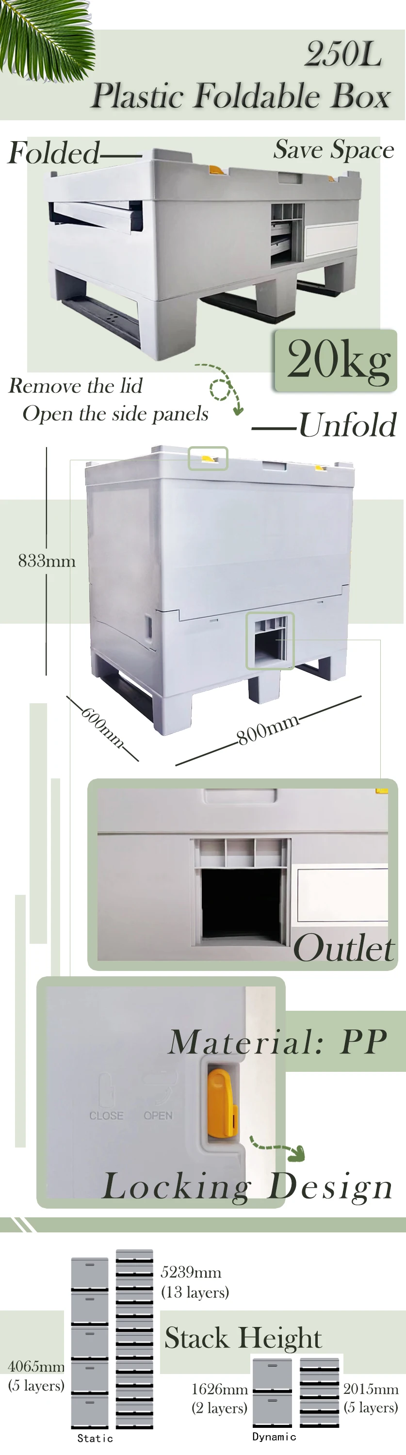 250l Juice Carton Beverage Liquid Packaging Ibc Plastic Pp Foldable Box ...