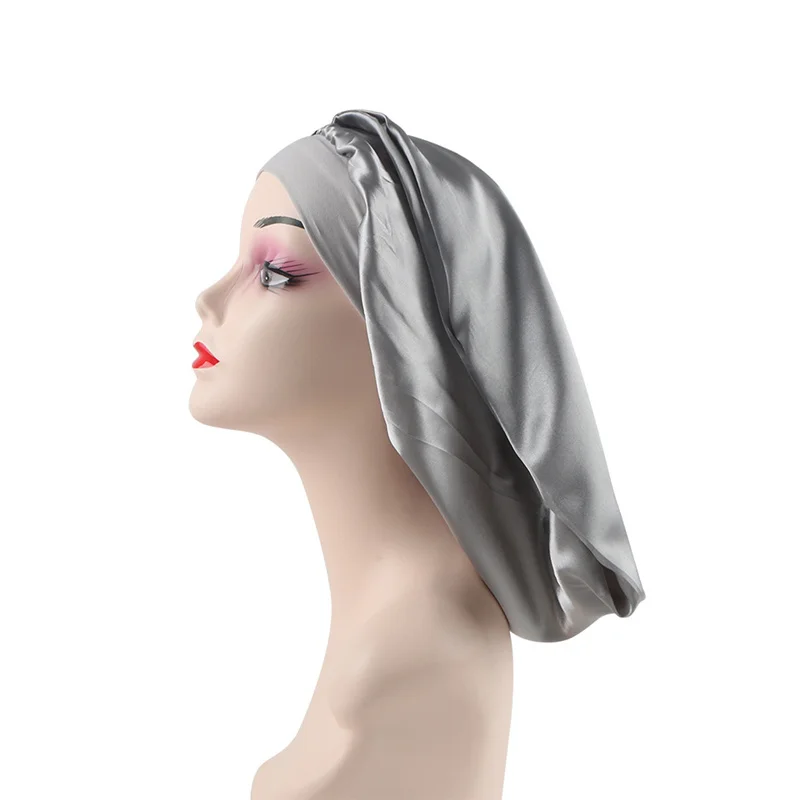 Custom Logo Designer Snap Long Hair Bonnet Headbands Silk Satin Wraps ...