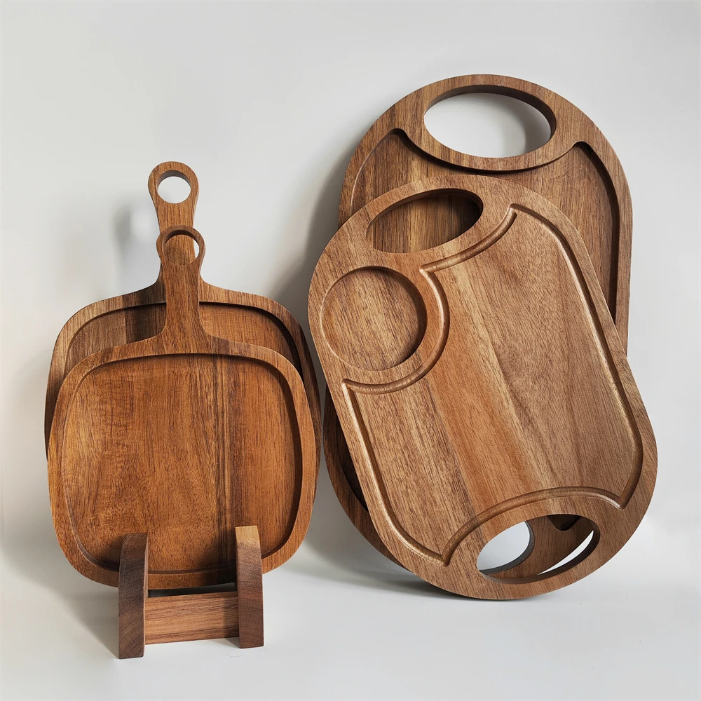 Wooden Acacia Wooden Tray Elliptical Bread Dessert Fruit Plate Pizza ...