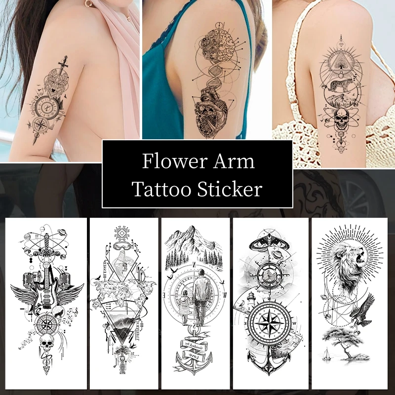 Custom Temporary Tattoo - Animal Skull 3D Half Arm Stickers