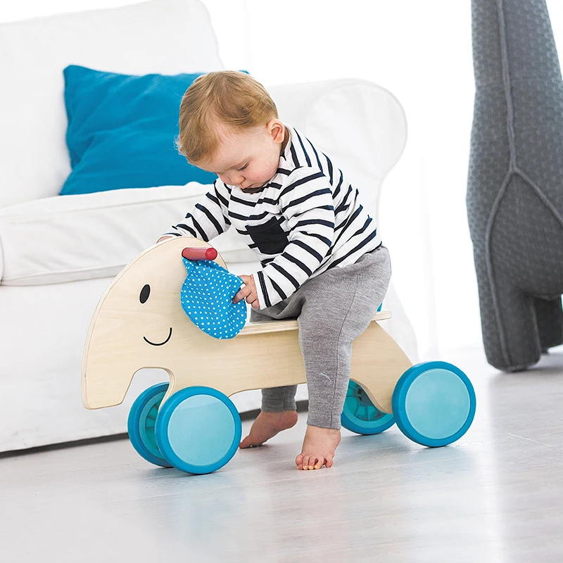 Wooden Ride on Elephant Car Push Along Toy Wooden Pull Balance Bike Toy ...