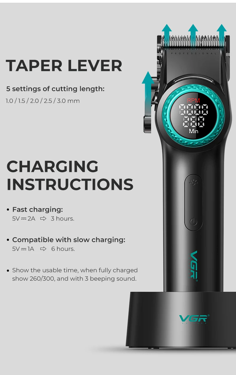 VGR V-001 Professional Hair Clipper for Men - Cordless with Stainless ...