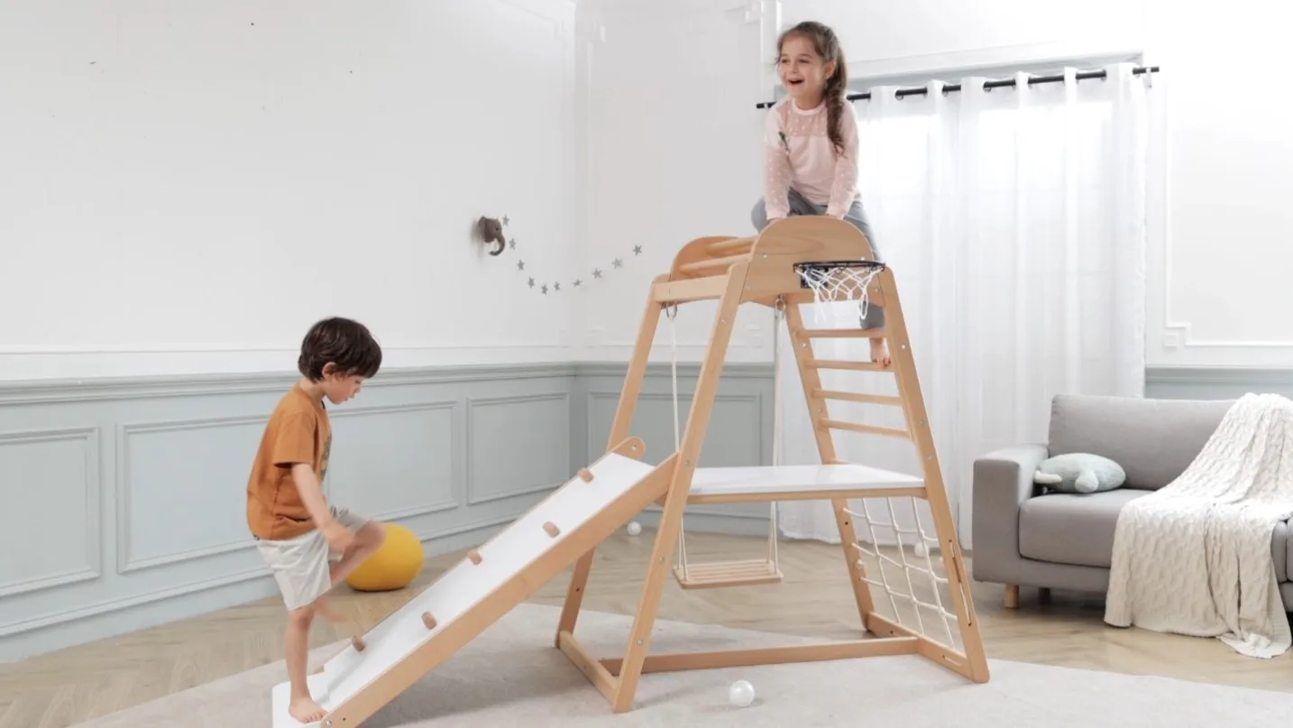 Asweets Kids Indoor Jungle Gym Playground Triangle Wooden Climbing ...