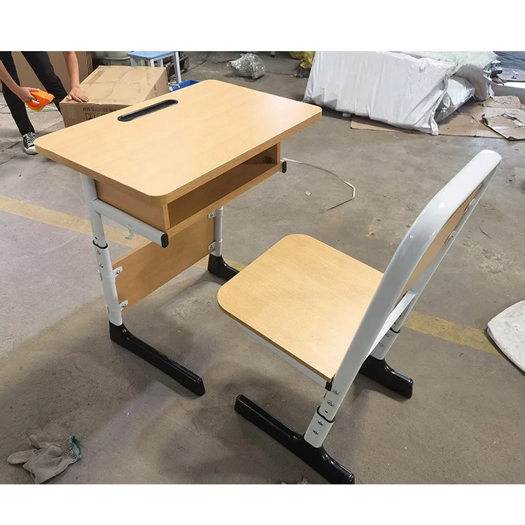 High Quality School Furniture Student Reading Study Metal Frame Classroom Single Desk And Chair ...