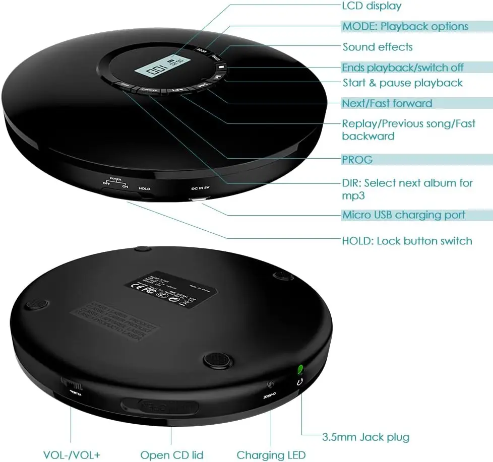 Portable Cd Player 1400mah Walkman Rechargeable Cd Players Personal ...