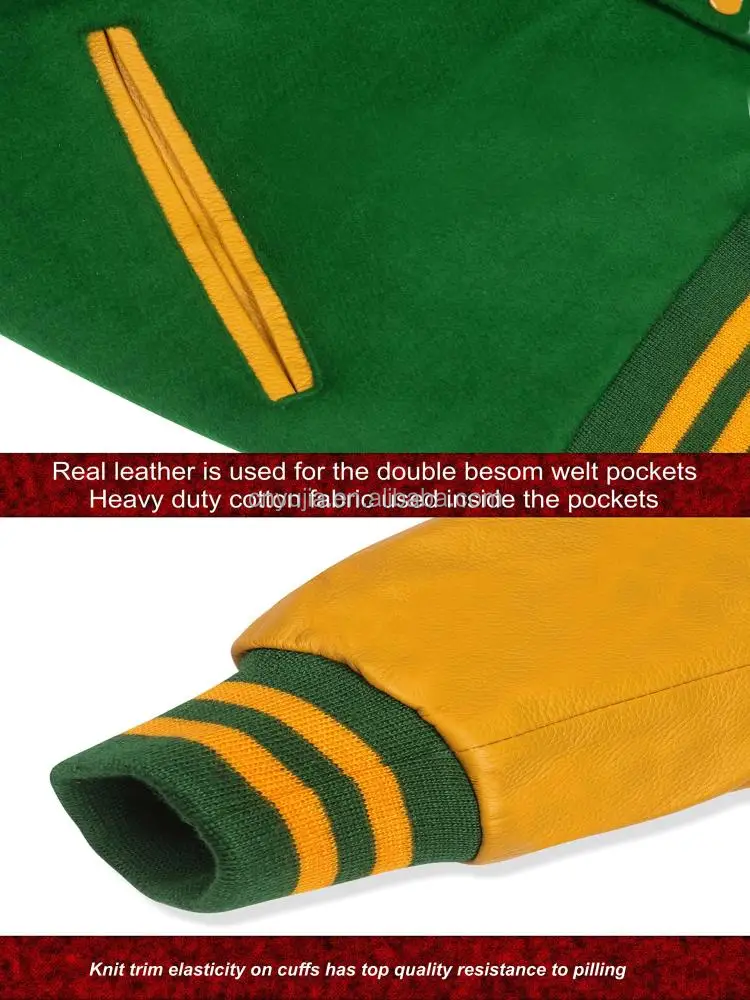 Customize Wool College Varsity Jacket Men Leather Sleeve Plain Green ...