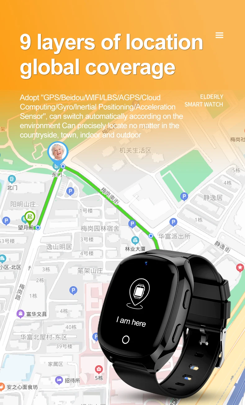 노인을 위한 D300 4g Gps 시계,Smartwatch Ip68 방수 Gps Wifi 추적기/심박수 혈압 블랙 골든 ...