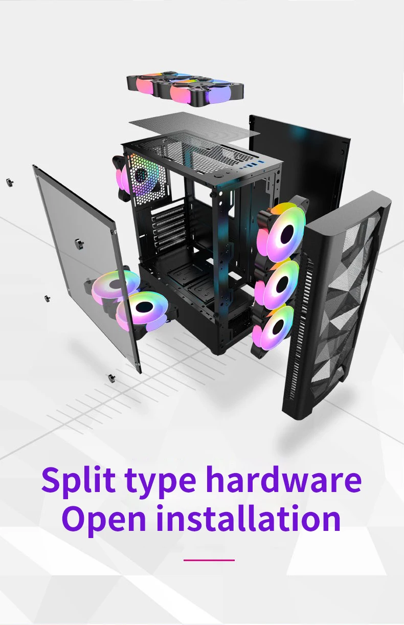 Full Tower Gaming Desktop Case with Tempered Glass & RGB