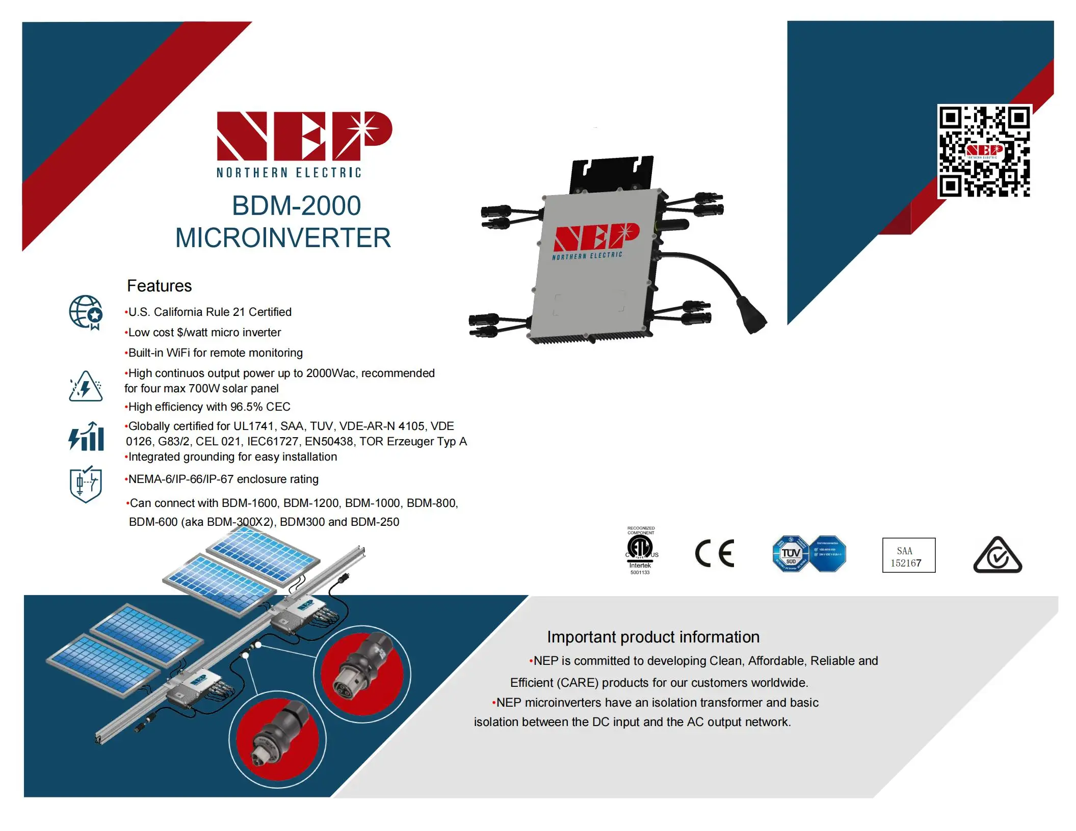 Nep 2000w Micro Inversor Mppts Balcony Solar System Wifi Communication ...