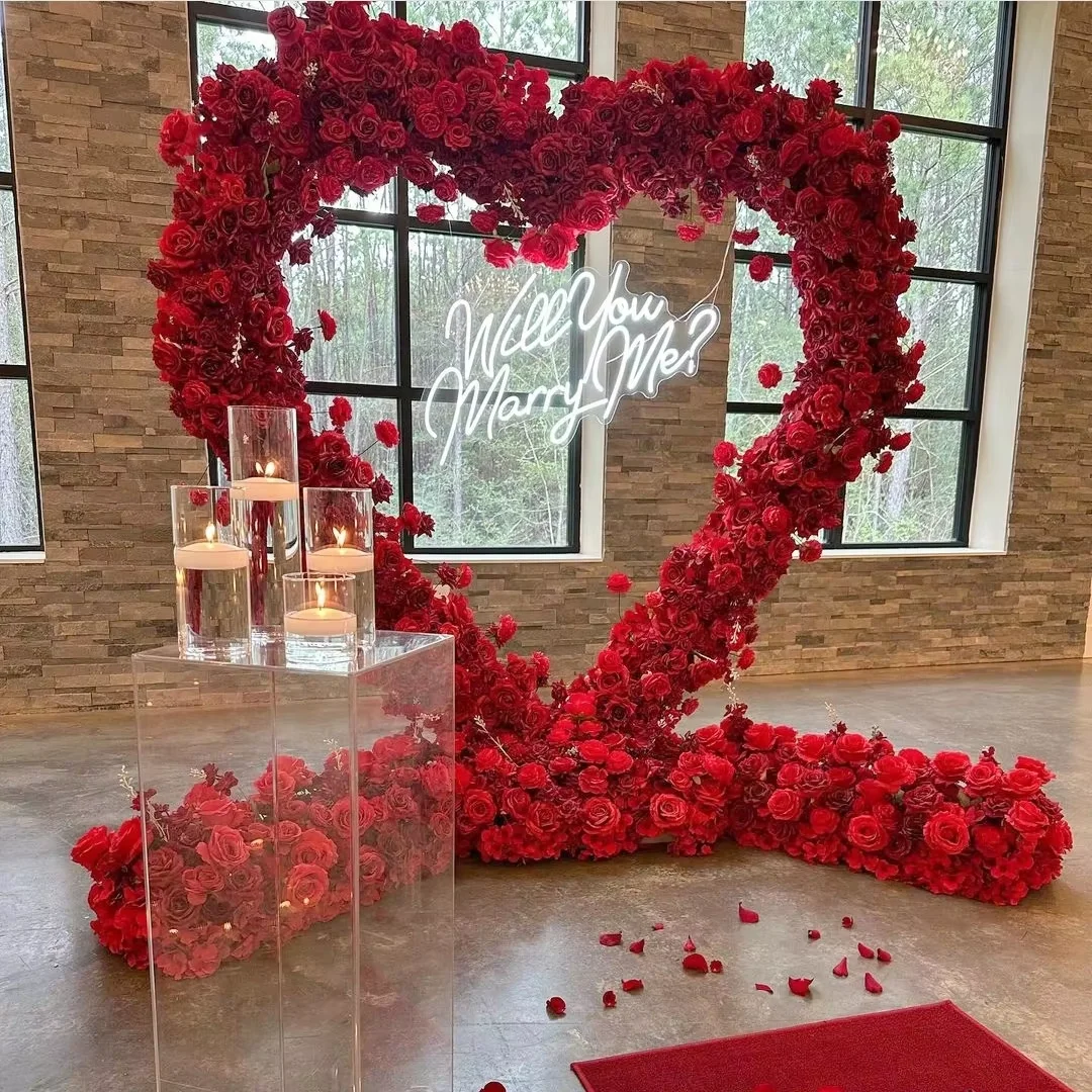 Red White Heart Shaped Proposal Decorative Flowers Set for Wedding ...