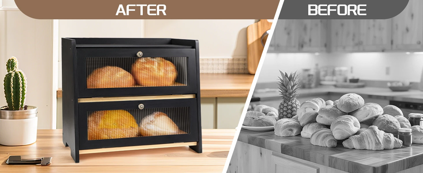 For Countertop, Black Bread Boxes for Kitchen Counter Organizer Decor ...