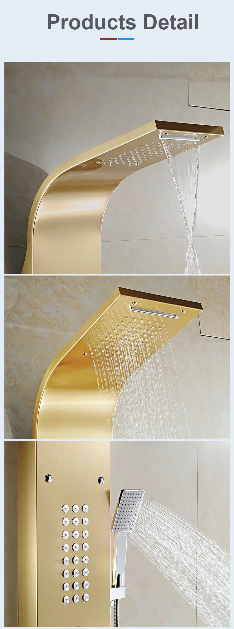 Shower Control Panel Bathroom Wall Mounted Stainless Steel Waterfall ...