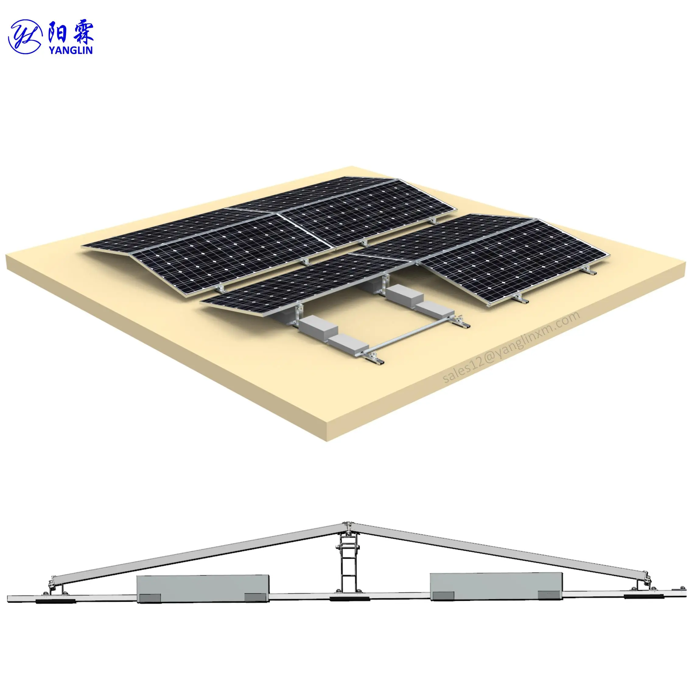 Ballast Racking Flat Roof Solar Panel Racks System East West Solar Pv ...
