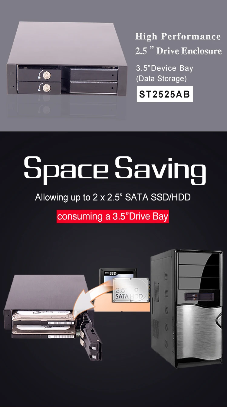 Unestech Hot-selling 2.5'' Double Bay SATA HDD Mobile Rack Enclosure ...