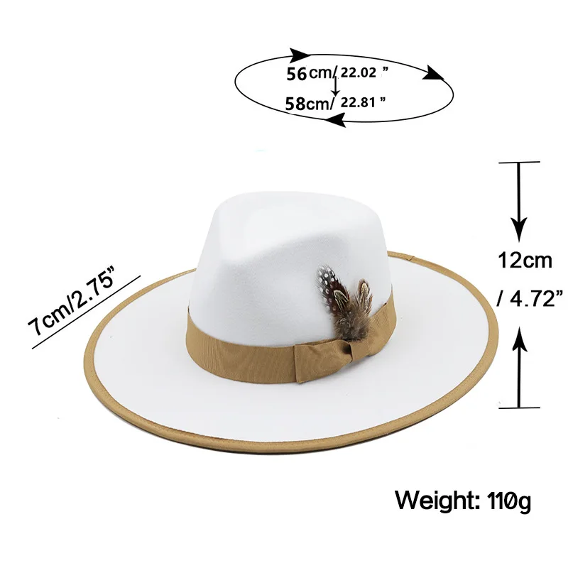 Fashion Couple Feather Wool Top Hat Flat Brim Big Brim Jazz Hat - Buy ...