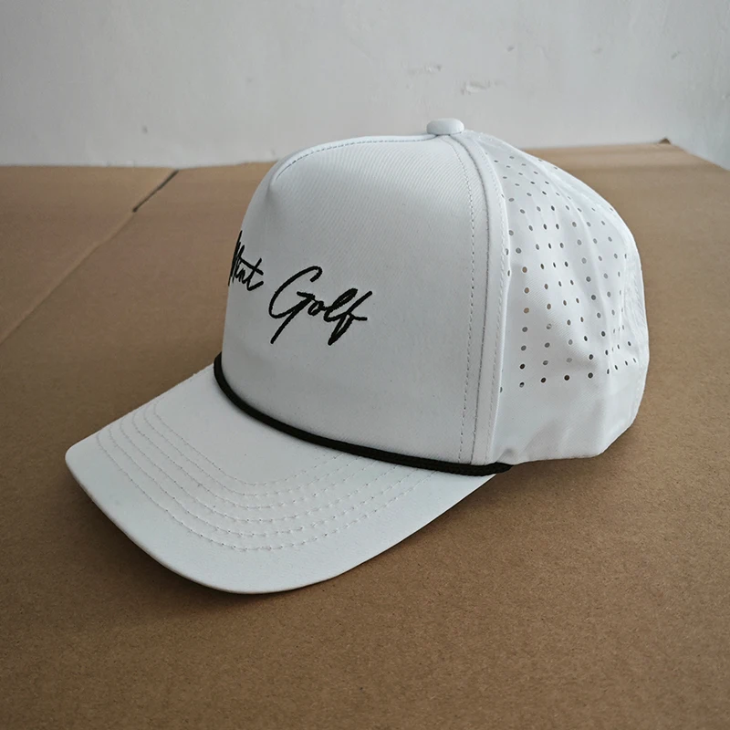 High Profile Golf Hat Custom Perforated White Cap City Rope Hat With ...