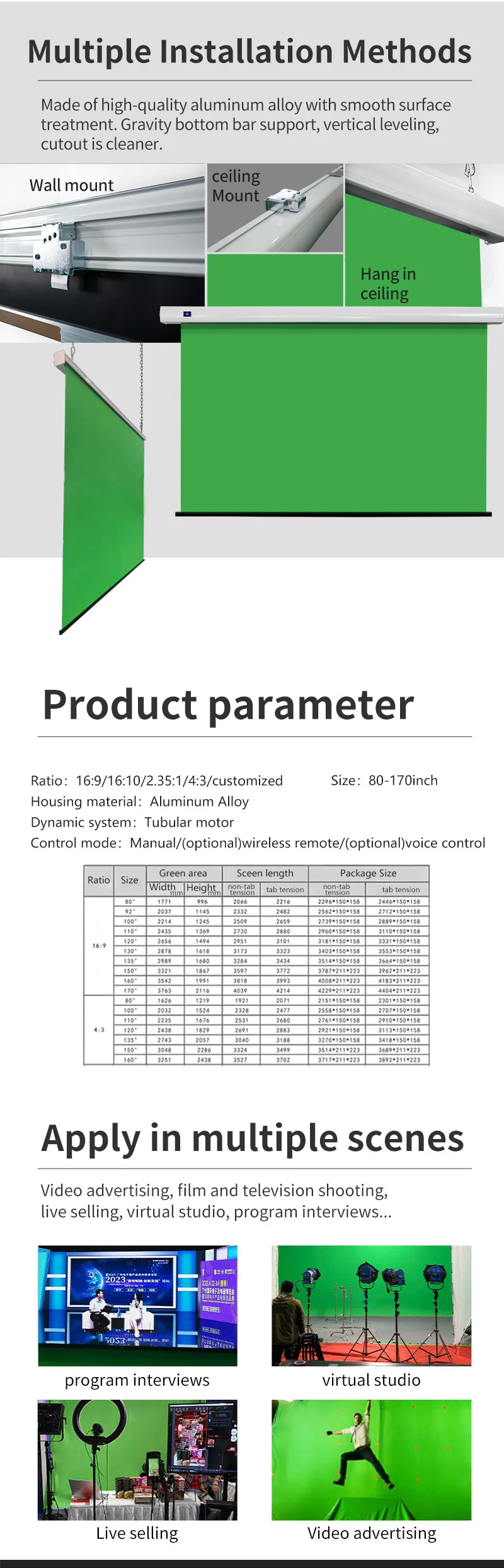Green Background Motorized Screen Drop Down Screen For Live Broadcast Room Live Studio Room ...