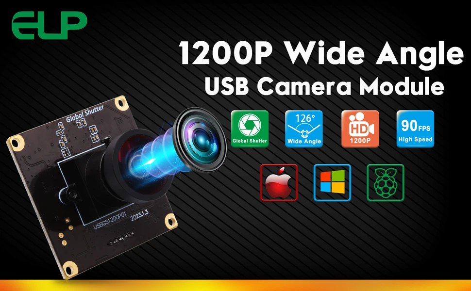 ELP 2MP No Distortion Lens Wide Angle 1200P 90fps Camera